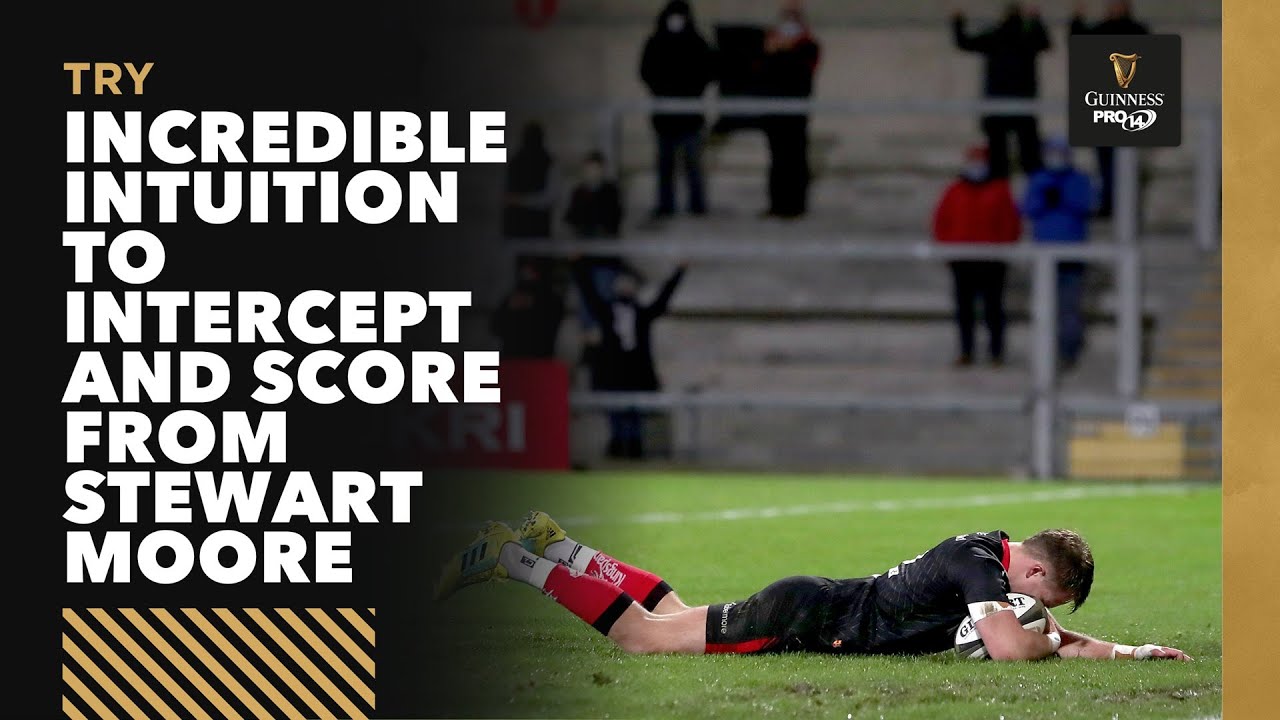 Stewart Moore intercepts and runs the length of the field for Ulster ...