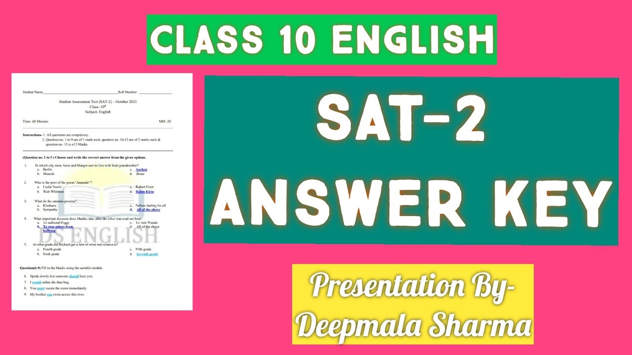Class 10 SAT-2 Answer Key of English - YouTube