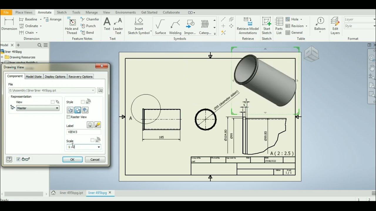 cara merubah gambar 3D ke bentuk 2D serta pemberian dimensi di inventor 2021 #acadtrik - YouTube