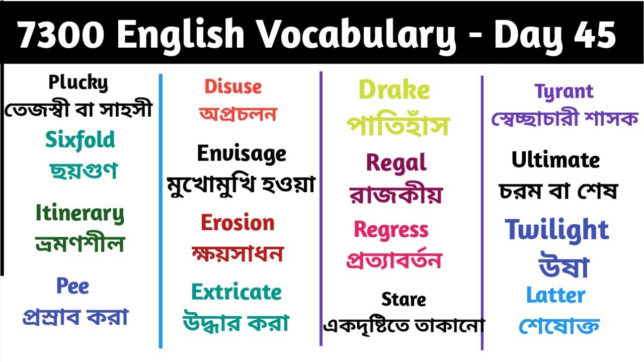 Most Common English Words With Bangla Meaning Day 45 Vocabulary Words