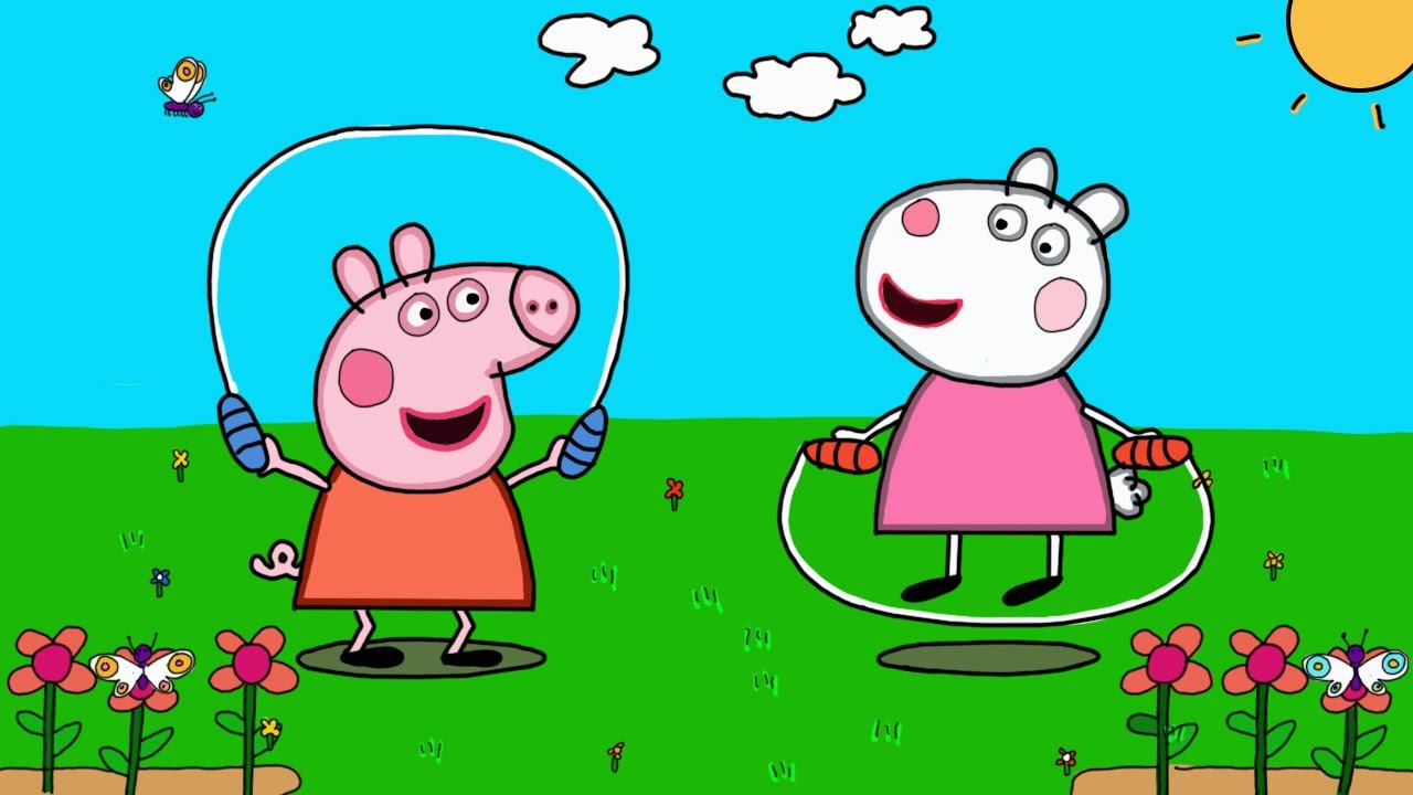 Peppa playing jump rope - Peppa pig fanmade coloring story - YouTube
