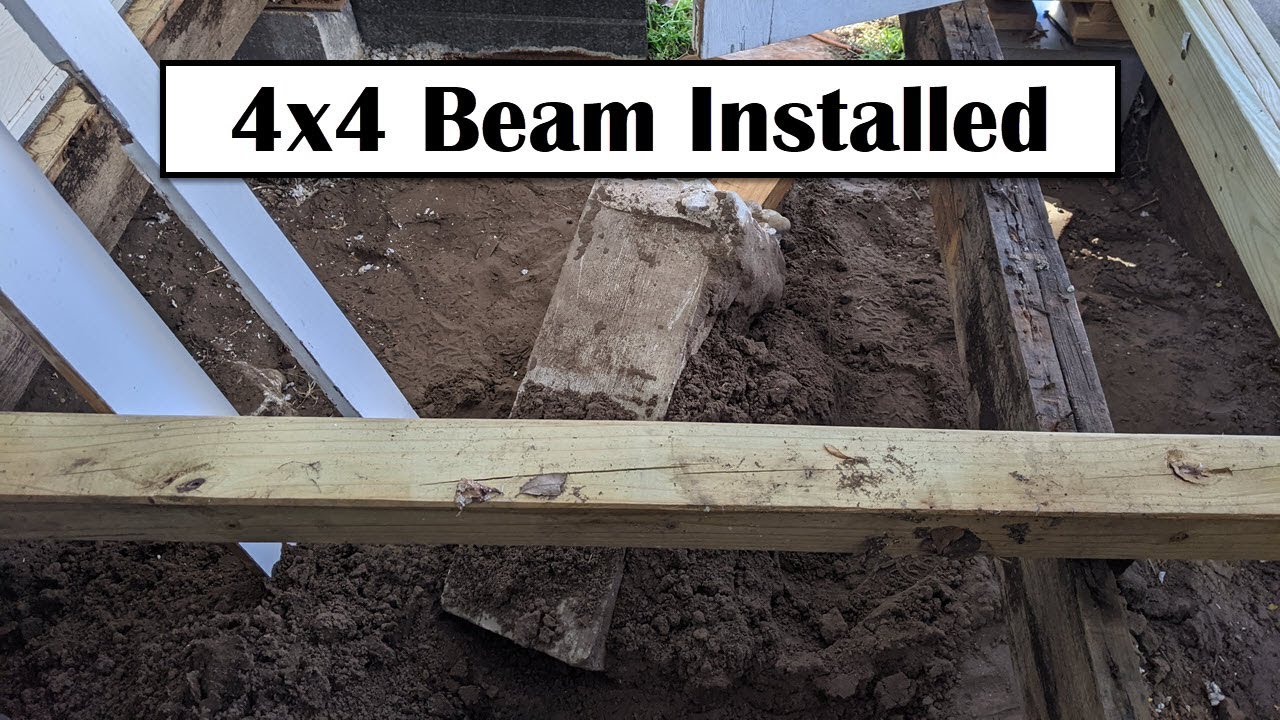 #4 - 4x4 Beam installed and ready for new floor joists. - YouTube