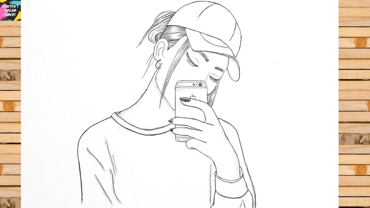 How to draw a girl taking selfie | Draw a girl step by step | Pencil ...