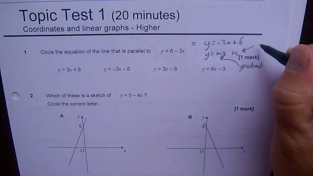 AQA GCSE Maths Higher Co-ords & Linear Graphs Q1 - Gradients - YouTube