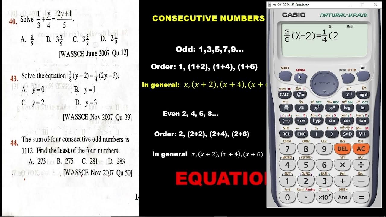 WASSCE Equations Objectives: How To Solve WAEC's Past Questions With The CASIO Calculator - YouTube