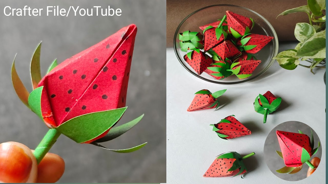 How To Make A Paper Strawberry/Paper Craft/Paper Art/Easy Origami Fruit ...
