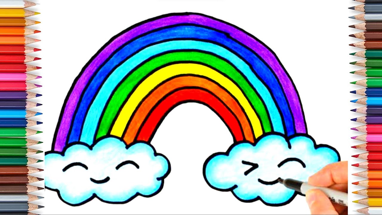 How to draw and color beautiful Rainbow, easy rainbow drawing for ...