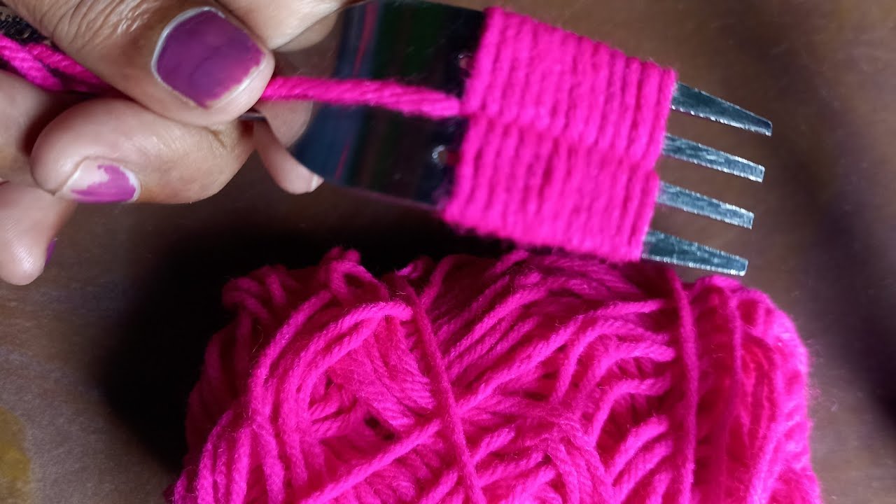 It's So Beautiful Flower !! Woolen Craft Idea With Fork !! Hand Work ...
