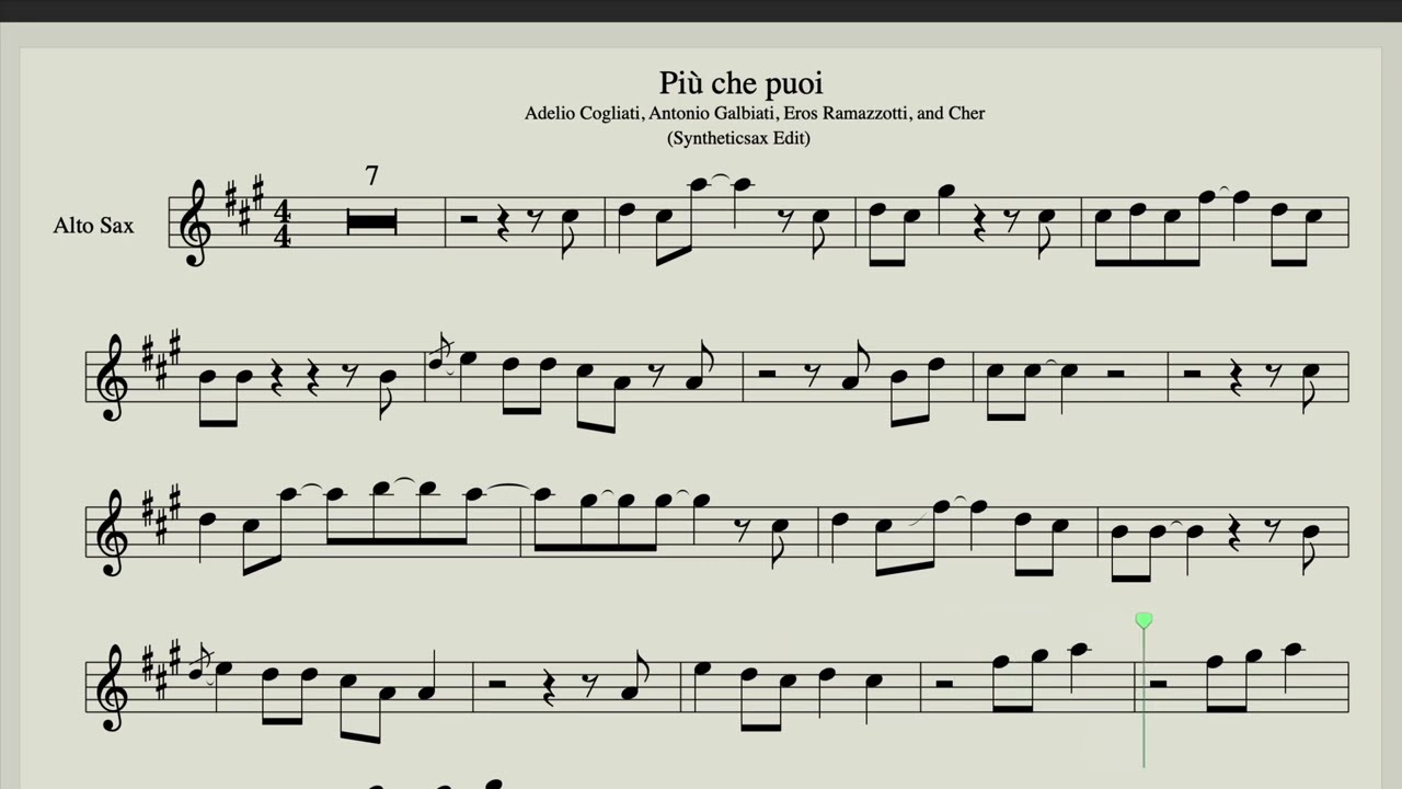 Eros Ramazzotti & Cher - Piu che puoi (Sheet Music for Saxophone Alto ...