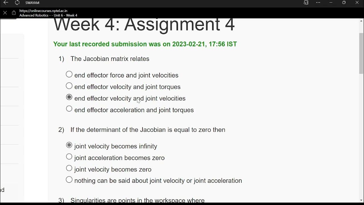 Advanced Robotics Week 4 Assignment 4 NPTEL 2023 - YouTube