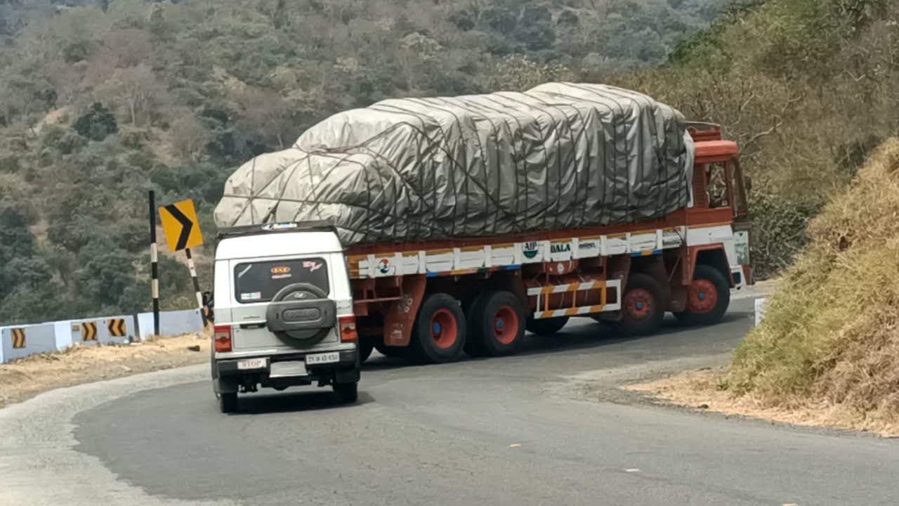 Load Lorry And Car Turning Dhimbam Hills Driving Sathyamangalam - YouTube