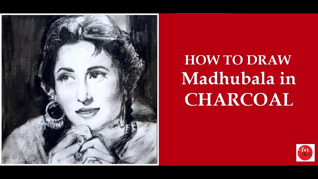How to draw girl face Madhubala CHARCOAL #Arthubacademy #howtodrawgirl ...