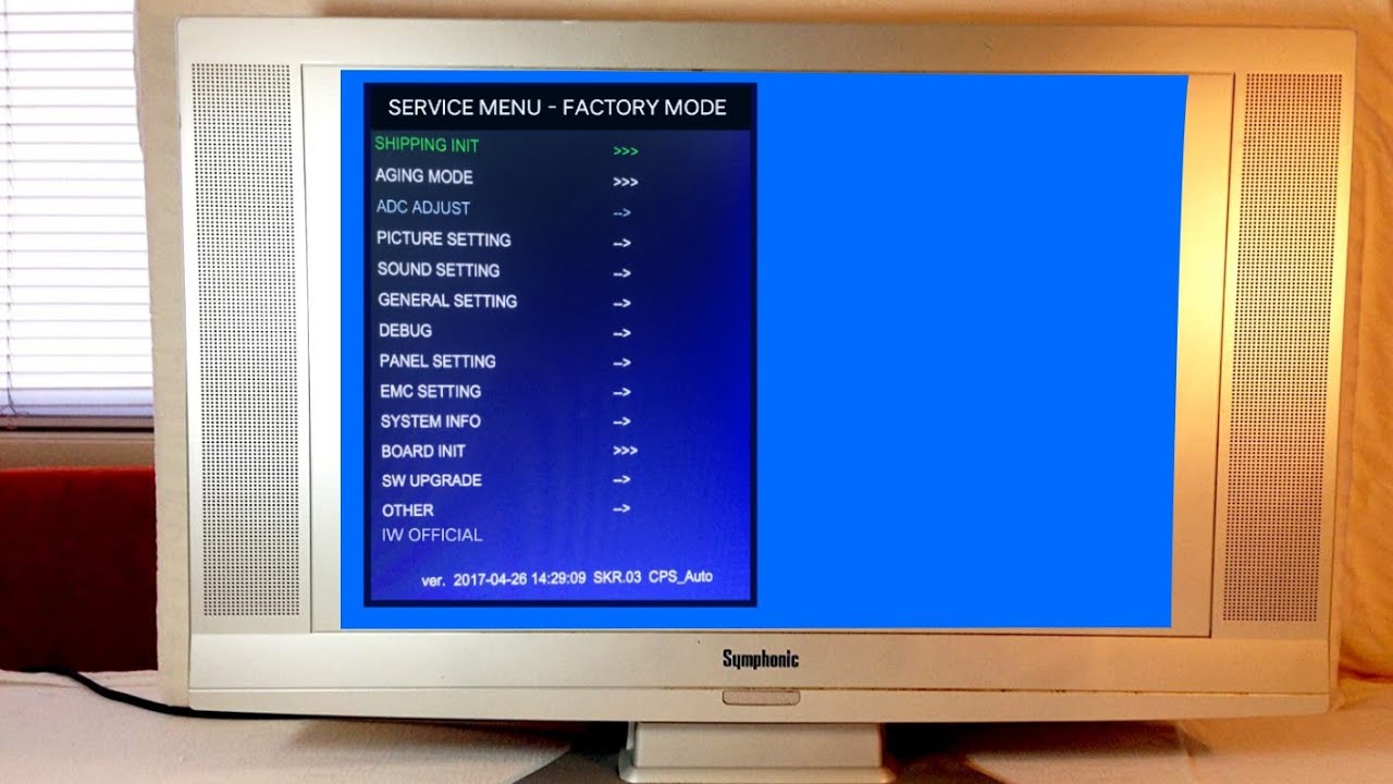 Symphonic TV Service Menu/Factory Reset Methods - YouTube