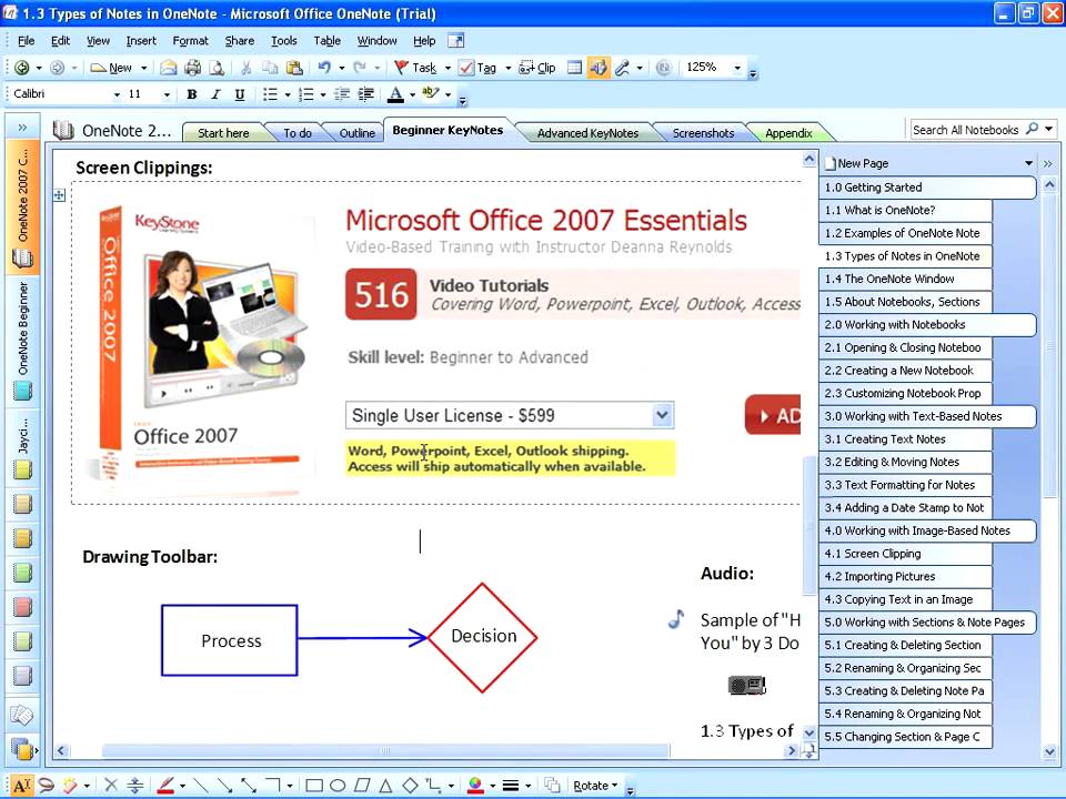 OneNote 2003/2007 - Types of Notes in OneNote - YouTube