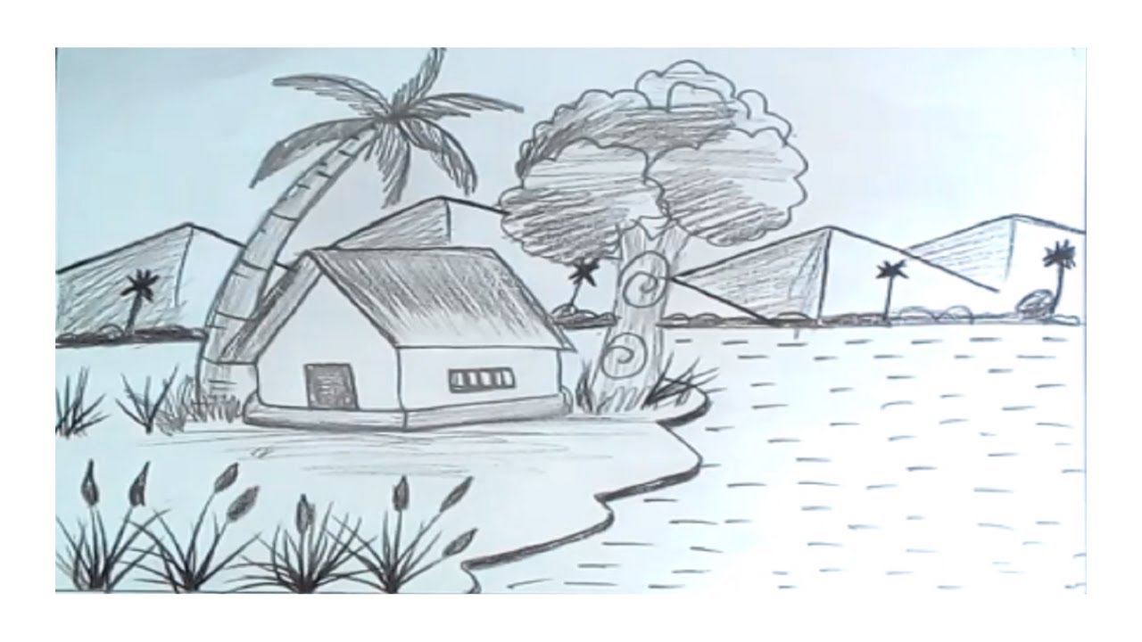 How To Draw Easy Scenery | গ্রামের সহজ প্রাকৃতিক দৃশ্য আঁকা ও রং করা ...