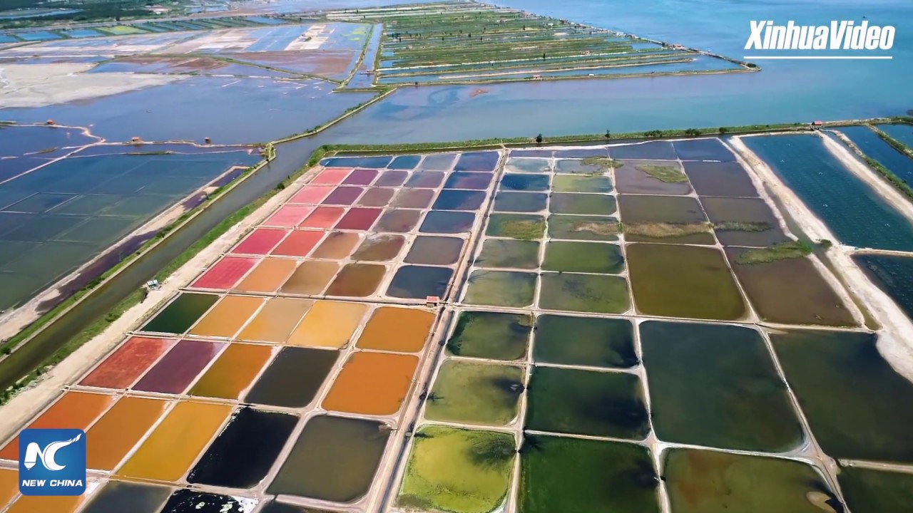 Colorful salt pans in east China - YouTube