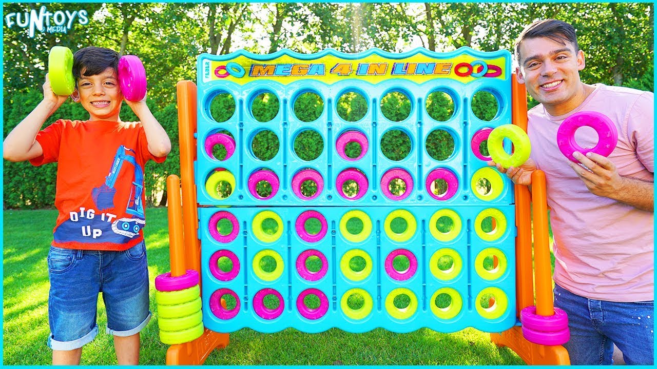 Giant Connect 4 Kids Game Challenge | Playing Funny Life Size Toys ...
