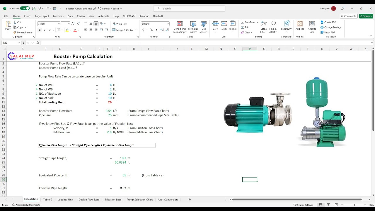 Booster Pump Size Calculation Download Excel File - YouTube
