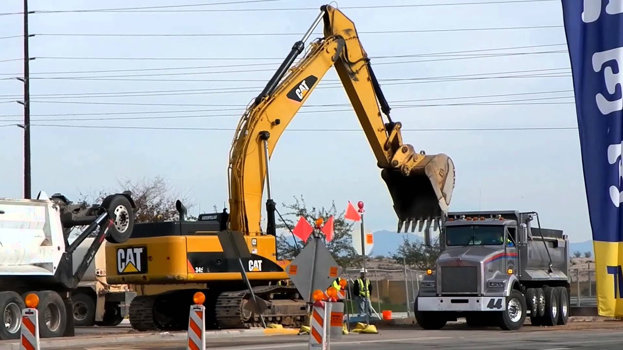 CAT 345DL Excavator Loading Trucks *1080P* - YouTube