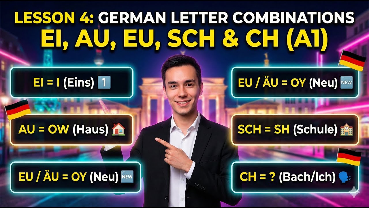 Lesson 4: German Letter Combinations – EI, AU, EU, SCH & CH (A1) - YouTube