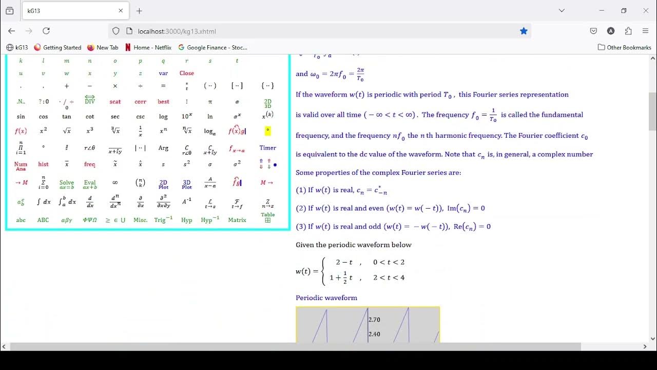 Calculating and Plotting the Complex Fourier Series of a Periodic Waveform by Calculator - YouTube