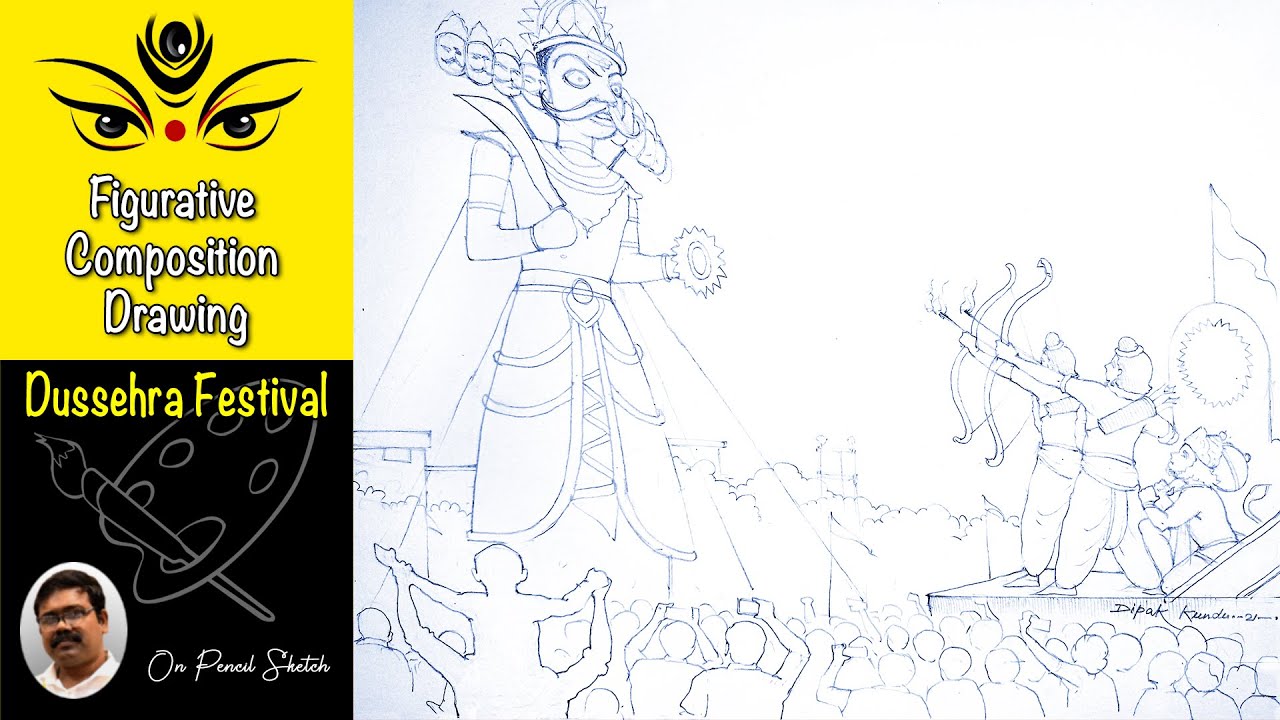 Dussehra drawing | Dussehra Festival Drawing Step By Step | Durga Puja ...