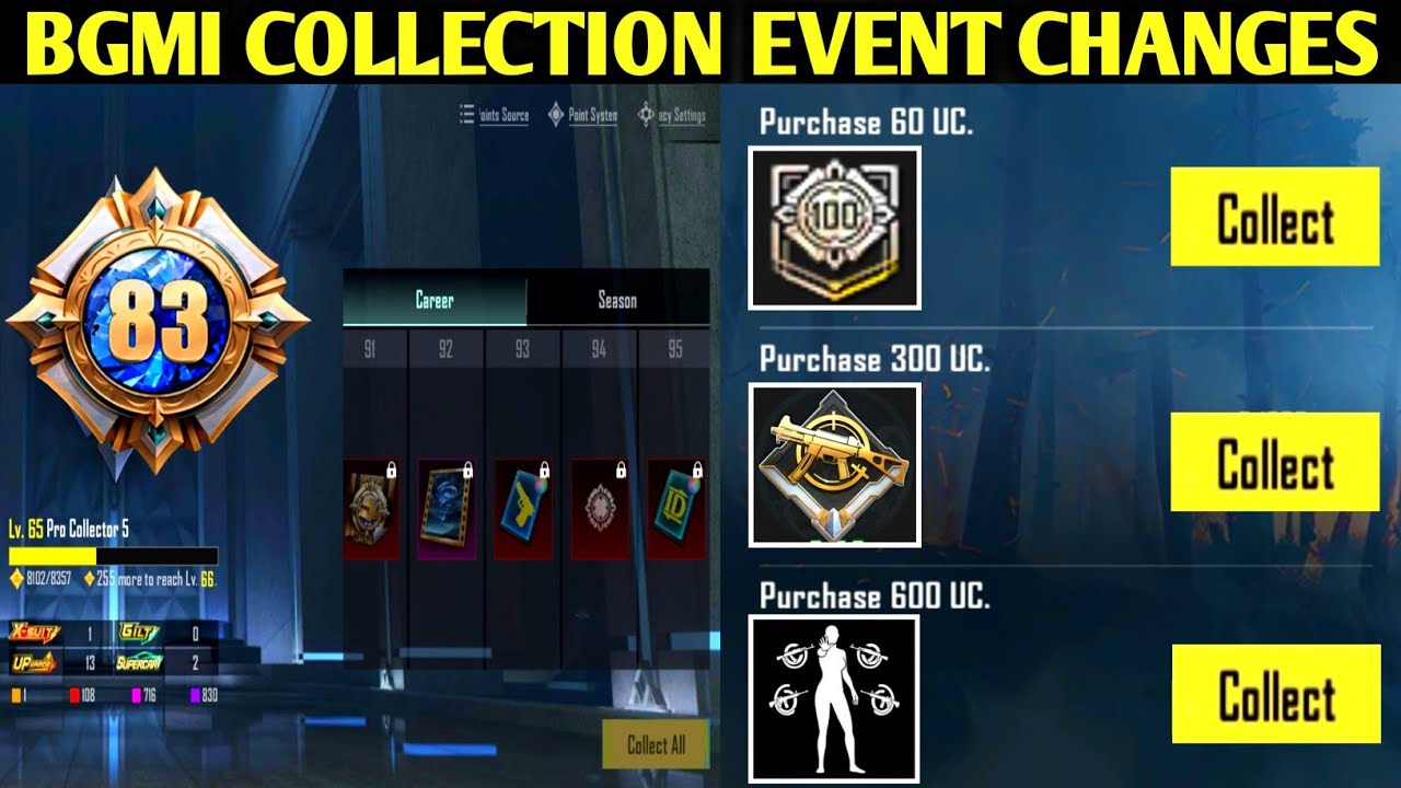 😍BGMI COLLECTION EVENT NEW CHANGES | 100 LEVEL EXCLUSIVE REWARDS ADDED ...