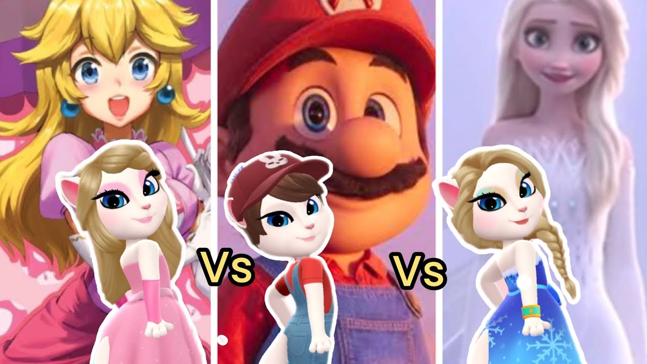 My talking Angela makeover into Princess Peach, Elsa and mario.My ...