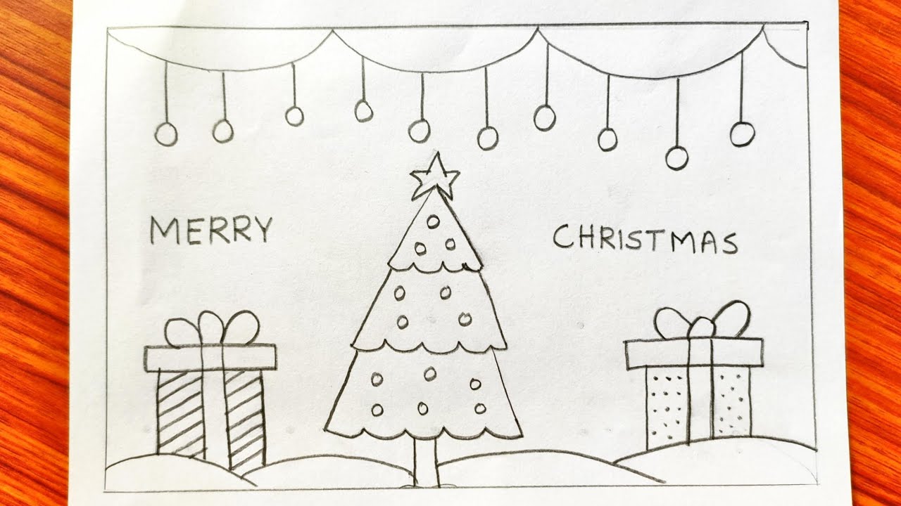 Merry Christmas card drawing | Christmas card drawing idea | Christmas ...