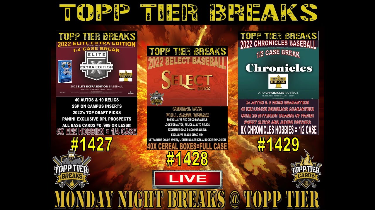 MONDAY NIGHT BASEBALL CASE BREAKS @ TOPP TIER - EEE 1427 / SELECT 1428 ...