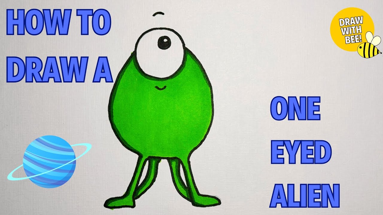 How to draw a cute alien - easy kids cartoon drawing @DrawwithBee - YouTube