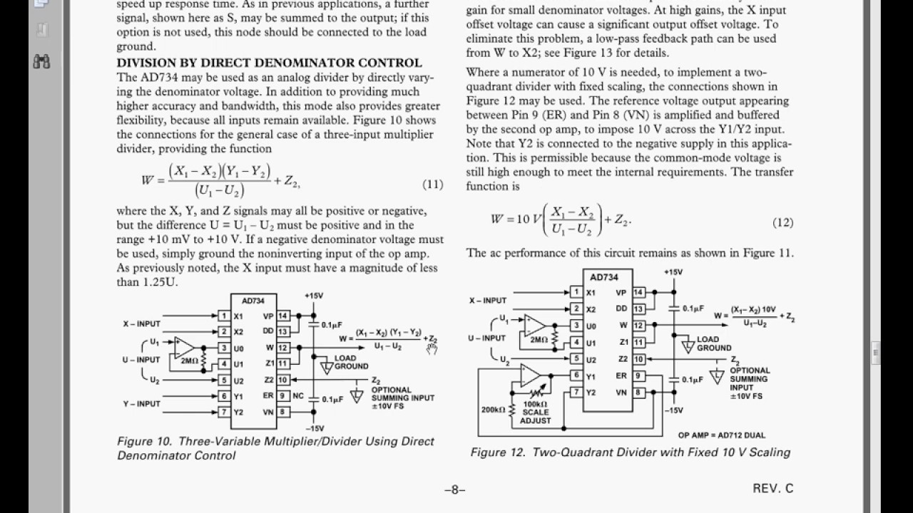 AD734 10 MHz 4 Quadrant Multiplier/Divider - ex: Uout = (X*Y)/U - YouTube