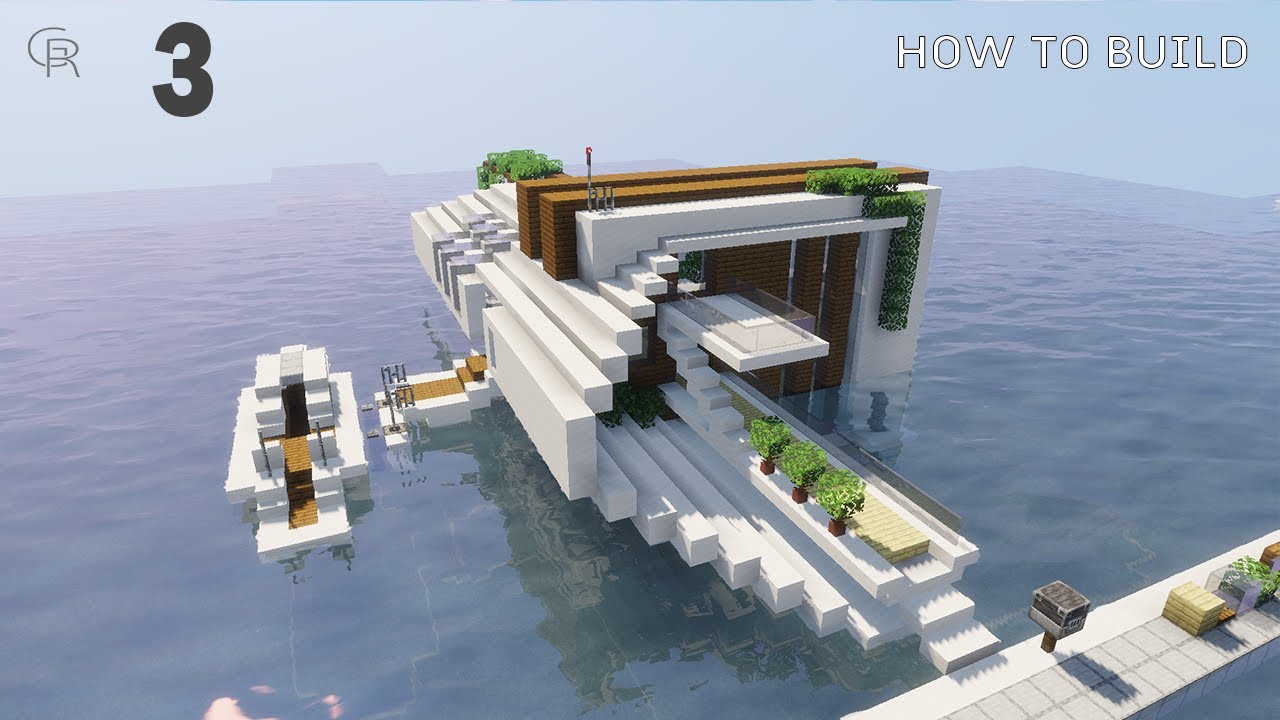Minecraft: MODERN HOUSE ON WATER tutorial PART 3 (Minecraft house ...