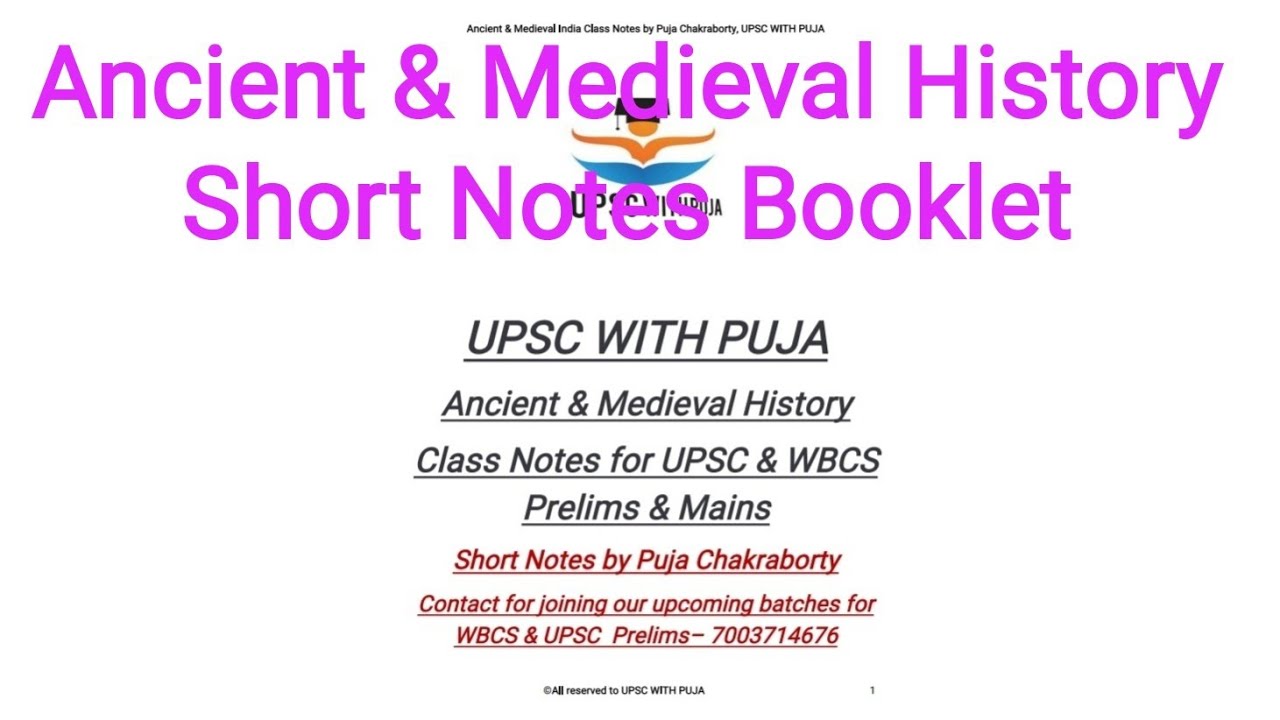 Ancient & Medieval History Short Class Notes Booklet By Puja ...