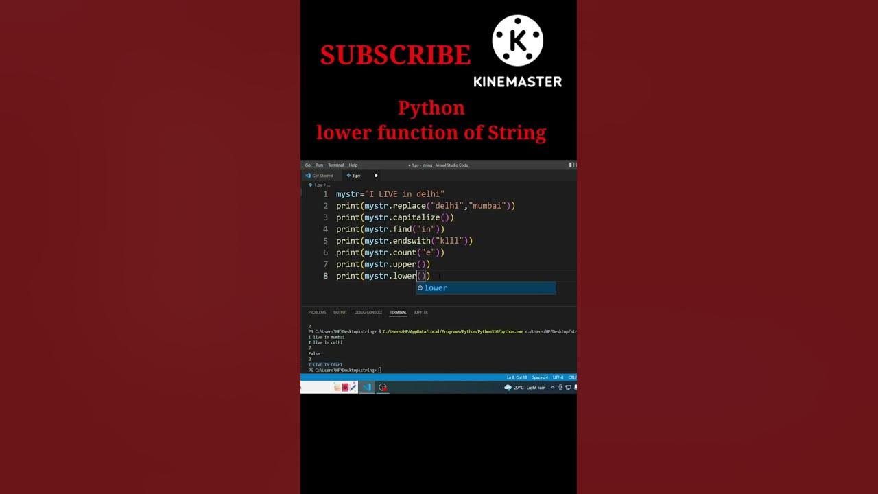 Python Programming Lower Function Of String Python String Hindi Pythonprogramming 