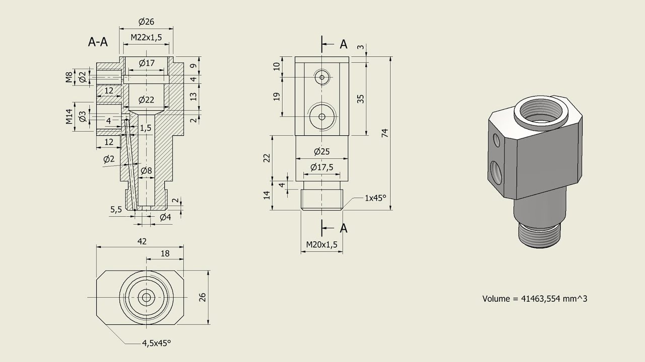 Tutorial Inventor - 355 NOZZLE HOLDER BODY (TCS-13-12) - YouTube