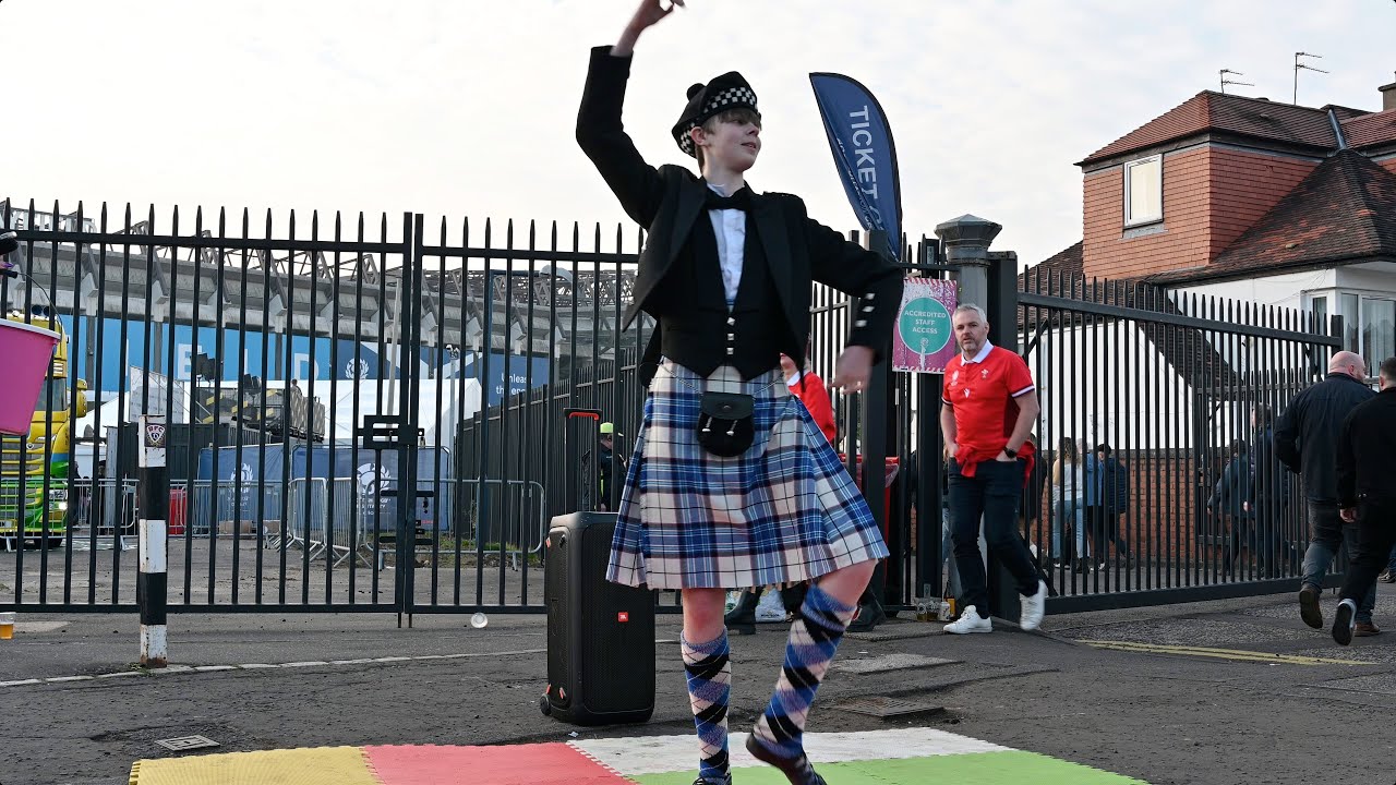 Highland dancers entertain the crowd outside Murrayfield, Scotland ...