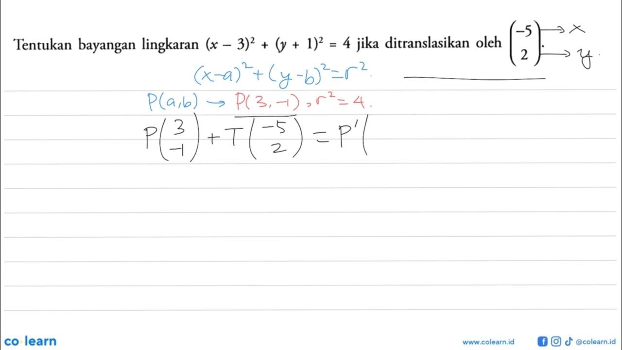 Tentukan Bayangan Lingkaran x 3 2 y 1 2 4 Jika Ditranslasikan tentukan-bayangan-lingkaran-x-3-2-y-1-2-4-jika-ditranslasikan