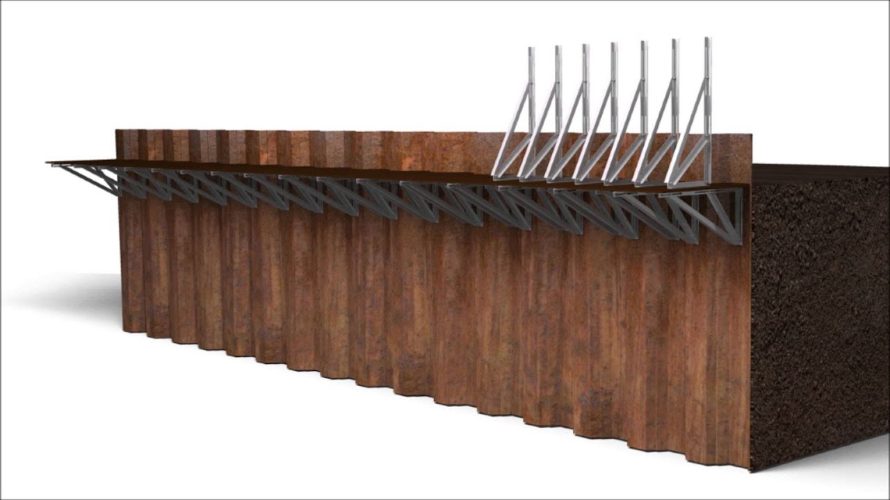Single sided sheet pile beam with Optional Landside shutter - YouTube