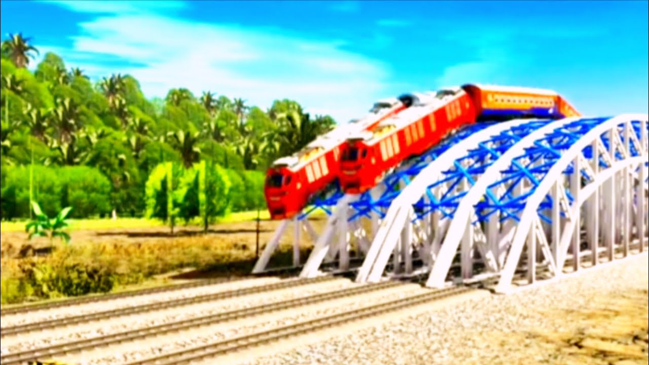 Four Trains Tace To See Who Can Pass This Arched Track First - YouTube