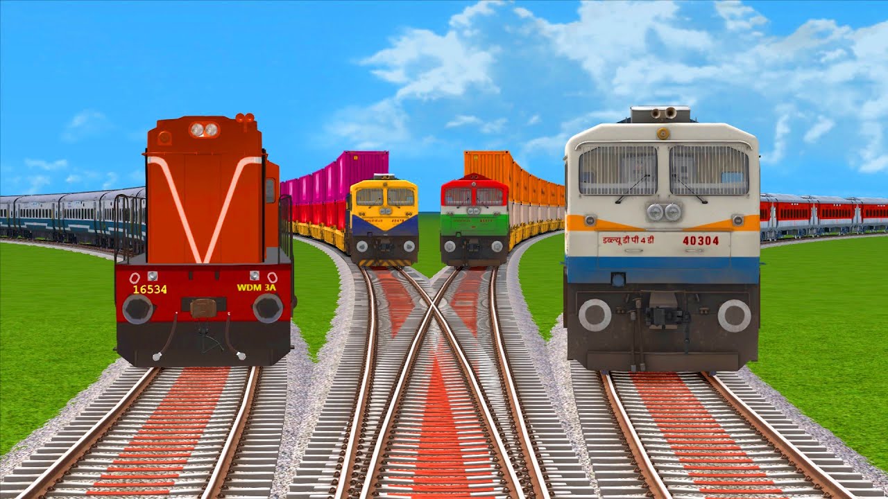 4 TRANSPORTING PASSENGER TRAINS FAST RUNING ON CURVED SHARP BEND ...