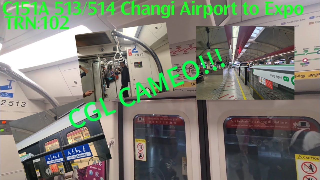 (CGL CAMEO,4 TRAIN ENTHUSIASTS REC WITH ME,double motor) C151A 513/514 Changi Airport to Expo ...