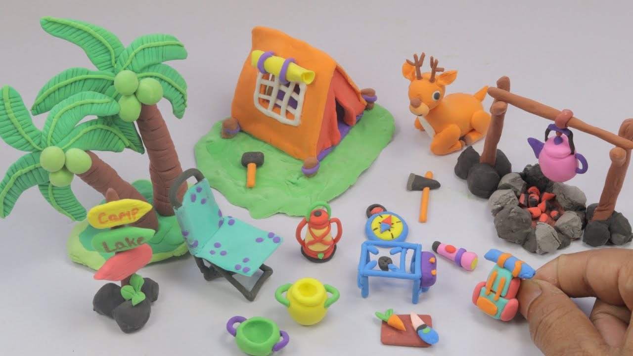 DIY How to Make Polymer Clay Mini Camping House,Winter Fire, Coconut ...
