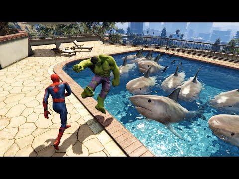 SPIDERMAN throw HULK into shark pool green hulk (Spiderman vs Hulk ...