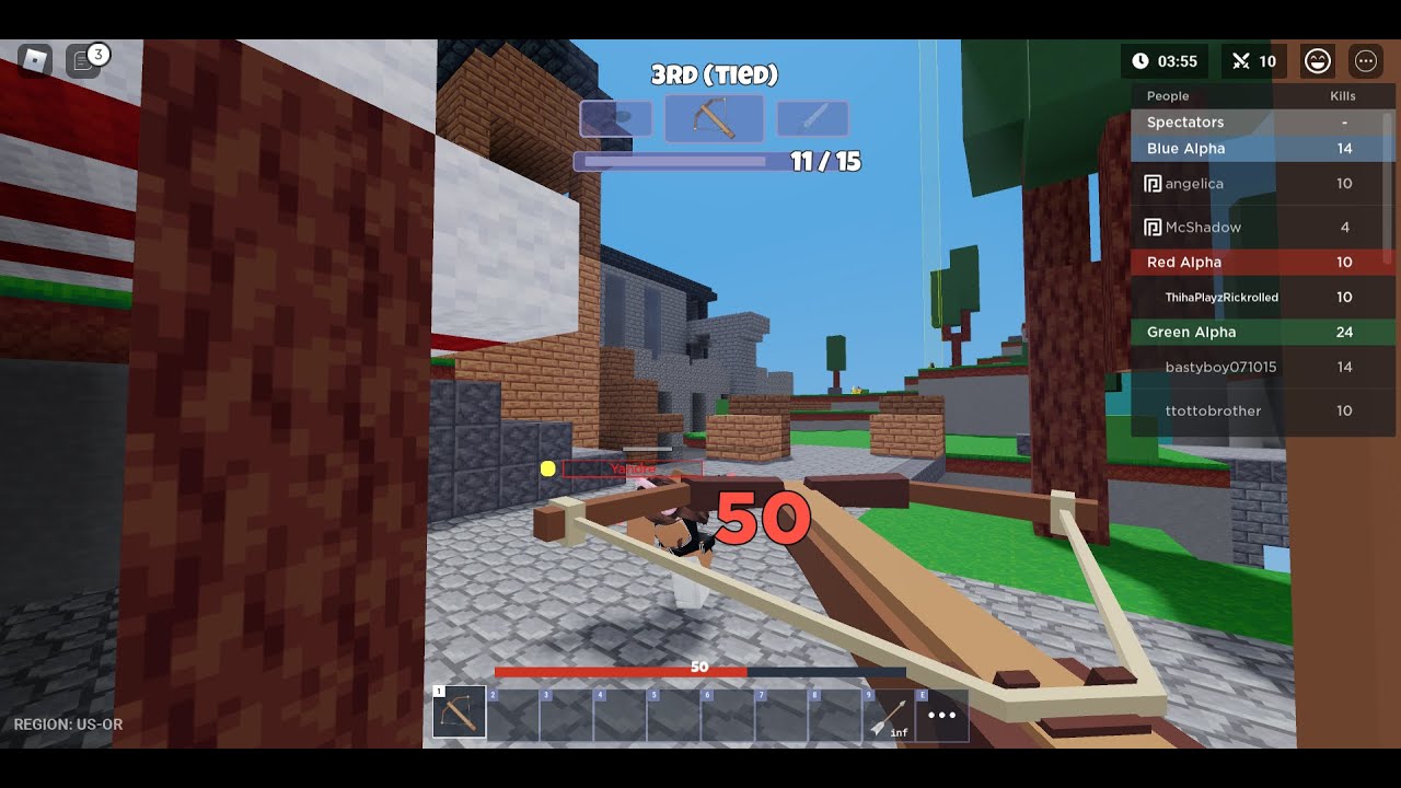 That guy who has the tactical crossbow has to chill in roblox bedwars ...