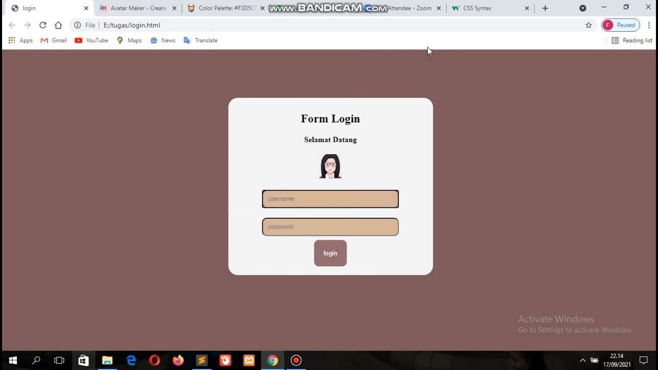 Membuat desain website form login sederhana menggunakan html dan css ...