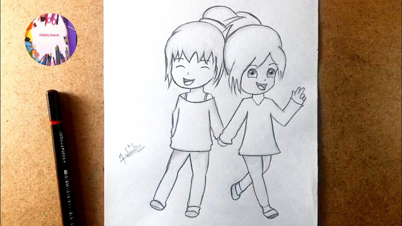 BFF Drawing Easy Step by Step | Best Friend Drawing | How to Draw Two ...
