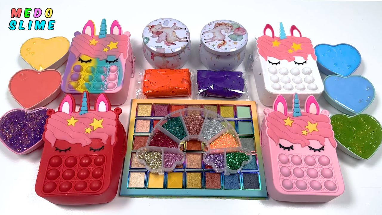 POP IT MultiColored SLIME MIXING! Mixing glittery make-up, clay and ...