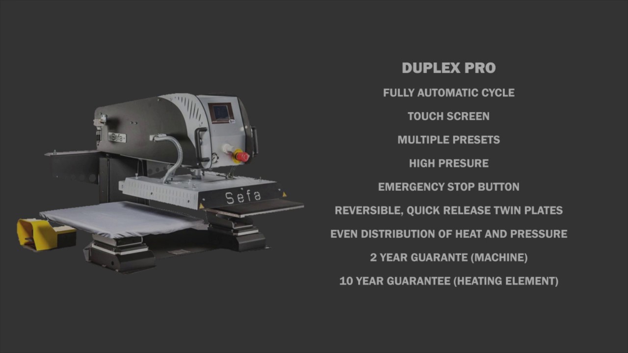 Presse Sefa Duplex Pro, fixation, transfert, séchage, thermocollage - YouTube