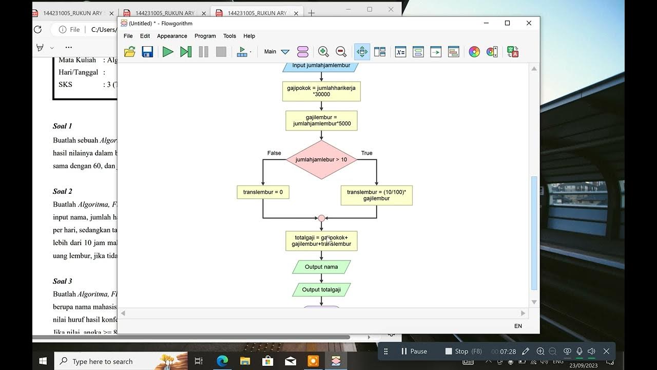 tutorial membuat flowchart perhitungan gaji, lembur, dan bonus trans lembur - YouTube
